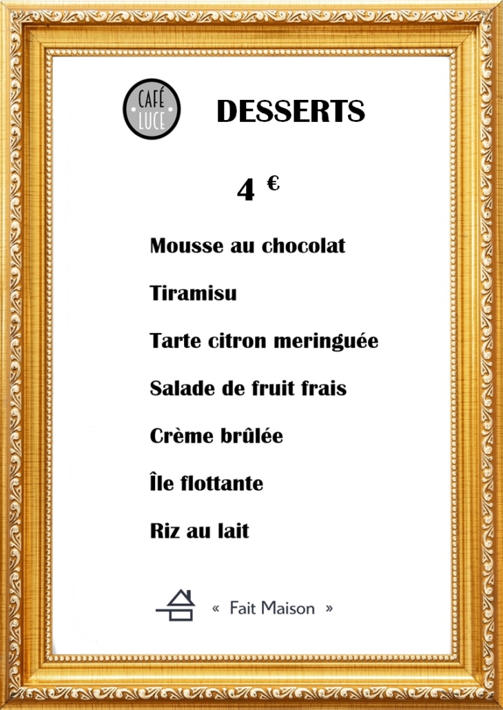 Notre carte – Café Luce Brasserie